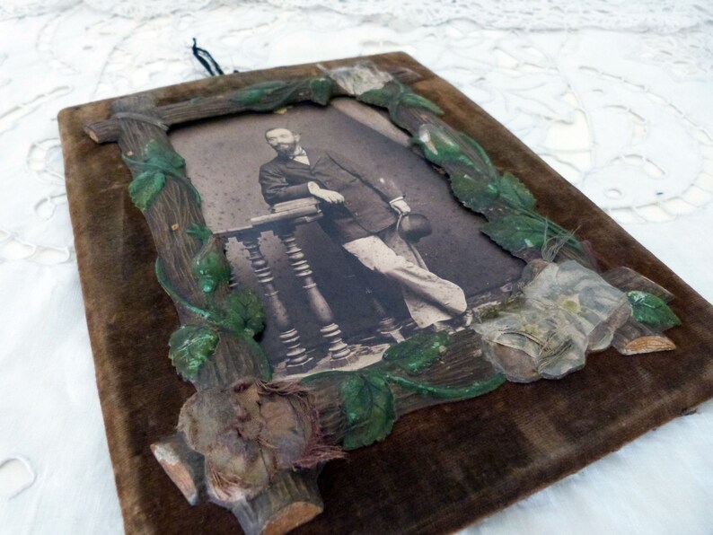 Antique French Velvet Floral Picture Frame W Celluloid Flowers, Sepia ...
