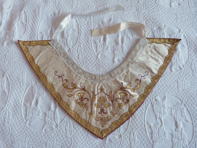 Antique 1800s French Silk Priest Clergy Collar W Hand Embroidery, Gold ...