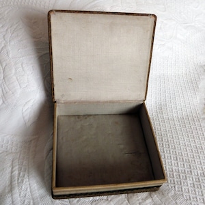 Antique French Fabric Covered Box W Signed Print on Silk W Gold ...