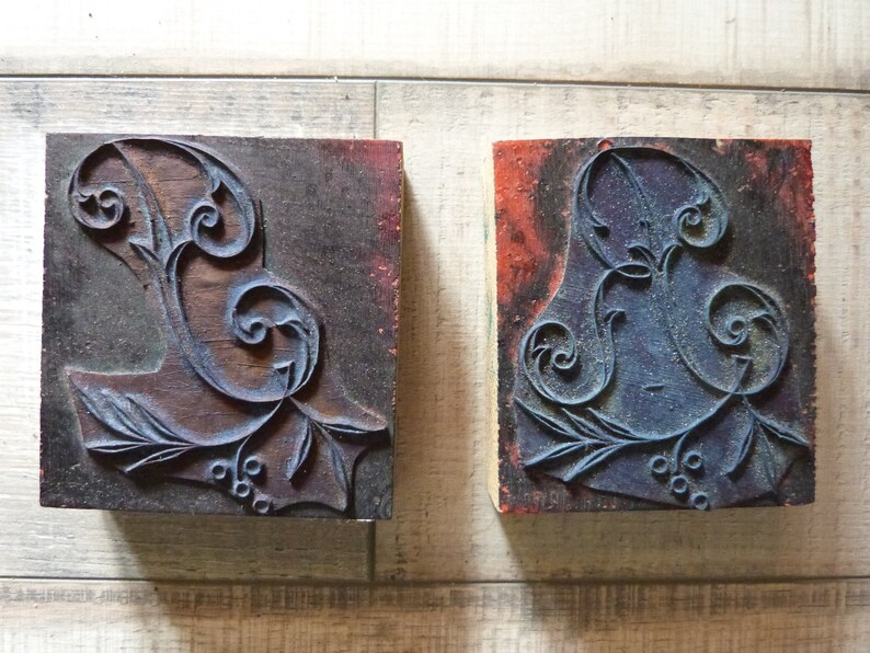 2 Large Antique French R J Monogram Stamps Wooden W Rubber Ink - Etsy