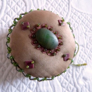Vintage French Handmade Silk Round Box W Glass Beads, 1940s Sewing ...