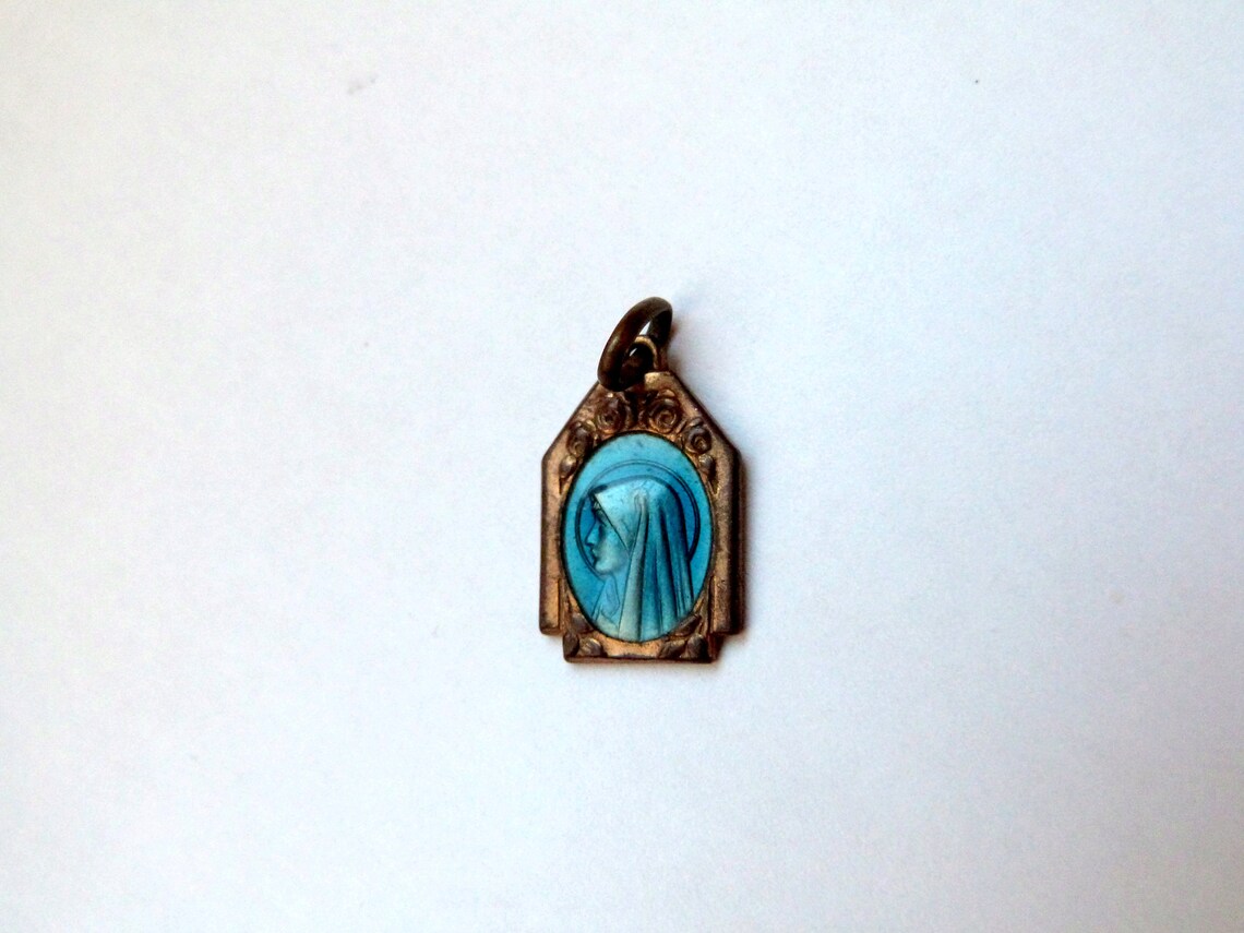 Antique French Religious Blue Enamel Miraculous Medal Holy - Etsy