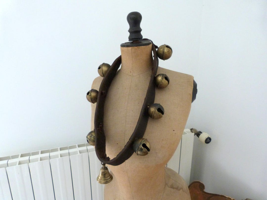 French Antique Sleigh Bells Collar Horse Leather Strap Tack Equestrian ...