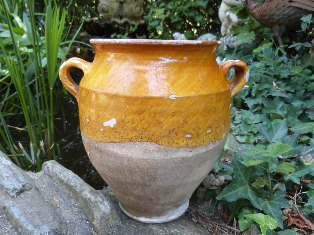 Antique French Confit Pot BIG Provence Pottery Decor Handmade Yellow ...