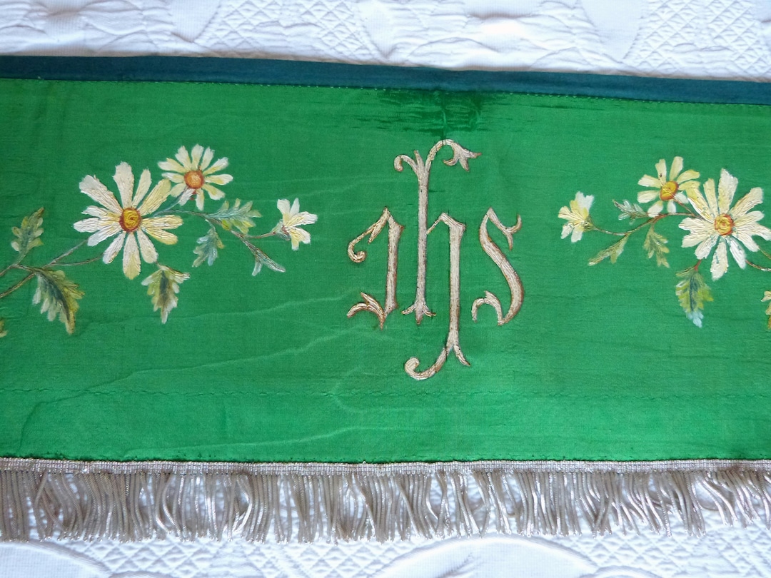1900s Silk Altar Frontal Antependium Handpainted Flowers W IHS Long ...