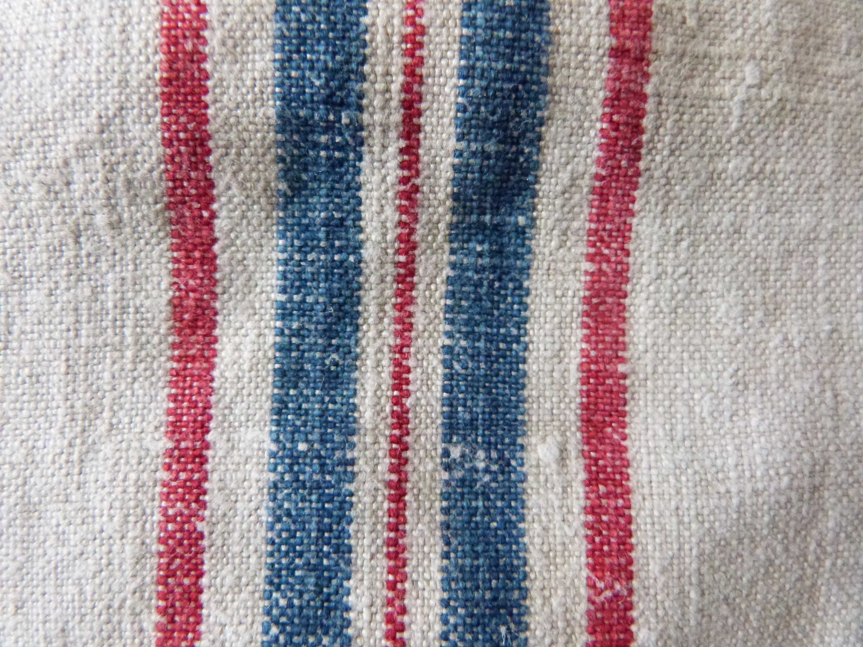 Antique French Striped Linen Grain Sack W Red Blue Stripes Hand ...