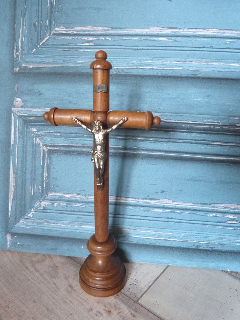 Antique French Religious Wooden Standing Altar Cross Crucifix | Etsy