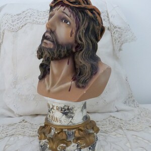 Antique Religious Statue Jesus Christ Bust Sculpture Handpainted ...