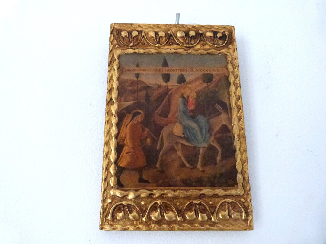 Antique Florentine Religious Frame Flight Into Egypt W Madonna and ...