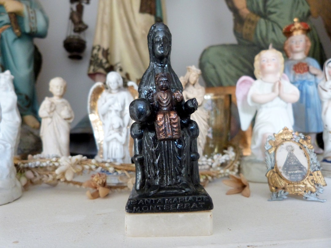 Antique Religious Statue Madonna of Montserrat With Infant Child Jesus ...