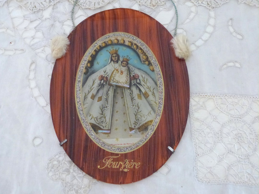 Antique French Religious 1900s Frame W Our Lady Fourviere Madonna and ...