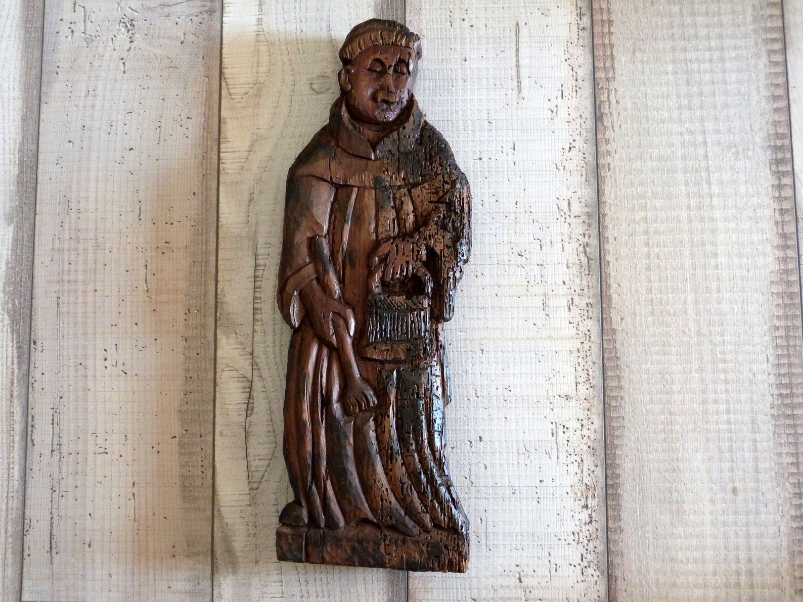 Rare Religious Antique French Hand Carved Wooden Statue of a Monk ...