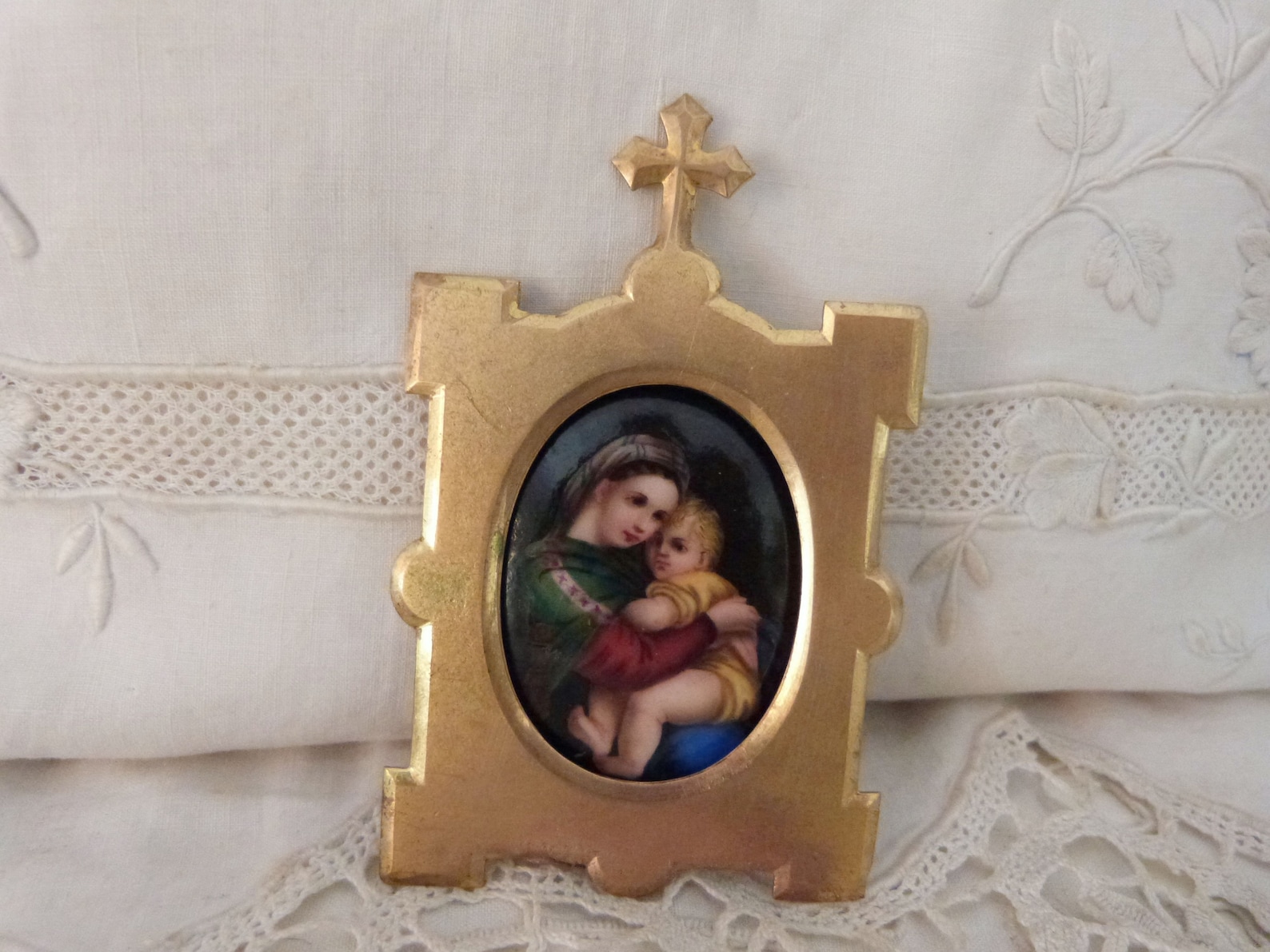 Antique French Religious Gilded Frame W Hand Painted Porcelain ...