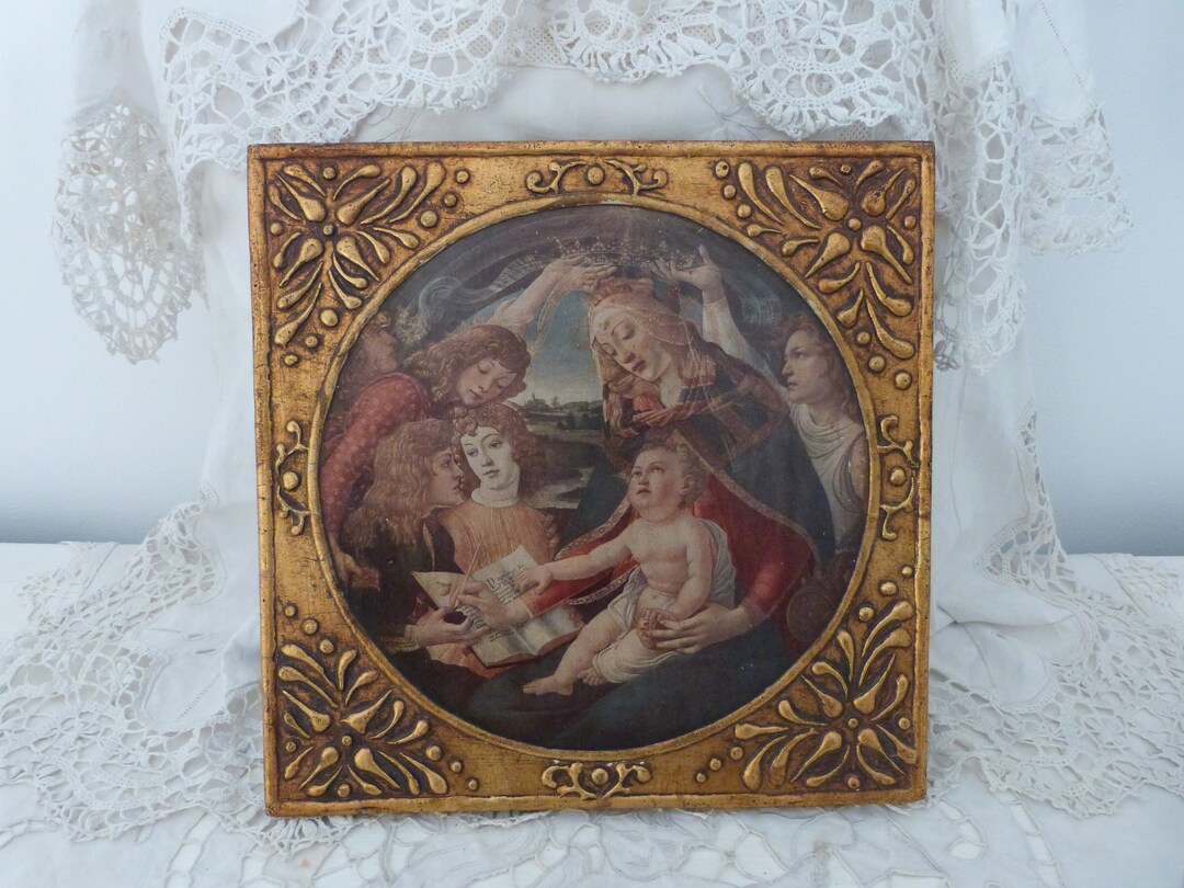 Antique Florentine Frame Madonna Magnificat and Infant Child Jesus Icon ...