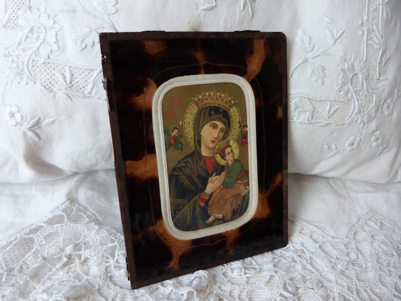 Antique French Religious 1900s Frame W Our Lady Madonna and Child Jesus ...