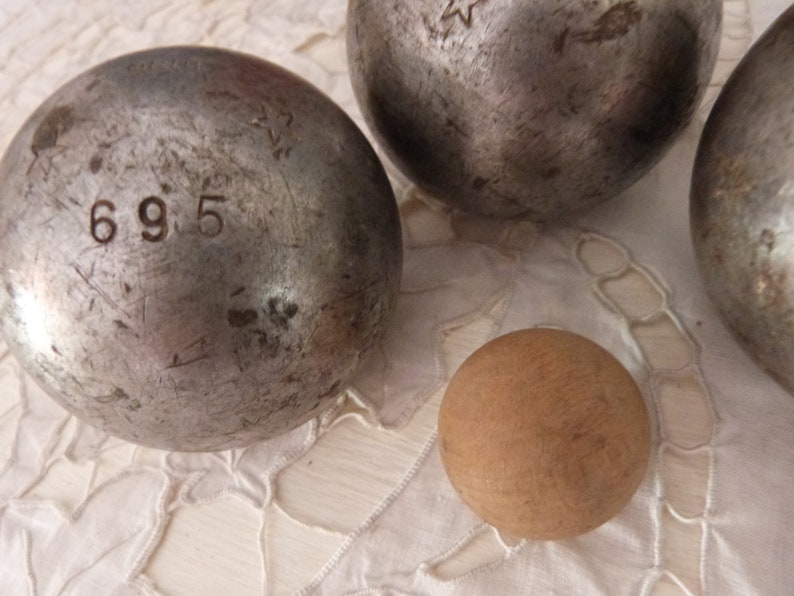 Antique French Metal Jeu De Boule Balls W Tooled Leather - Etsy