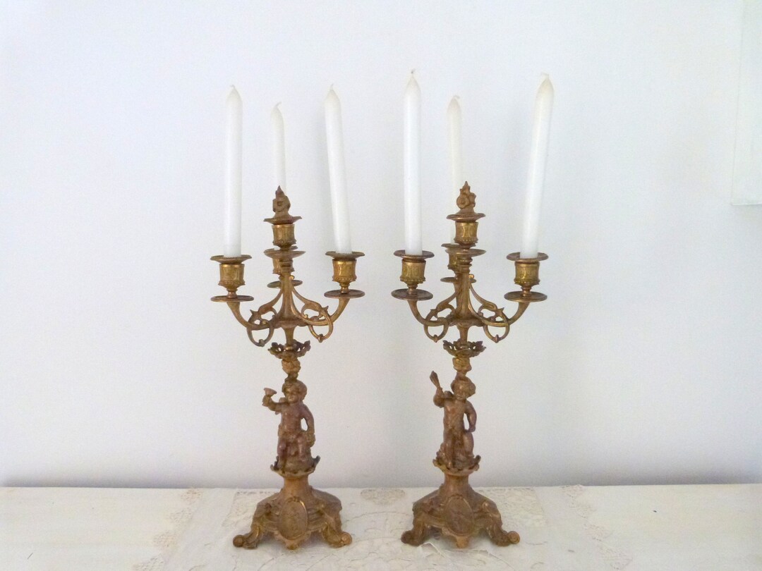 Pair Antique French Spelter Candle Stick Holders Candelabras Candle ...