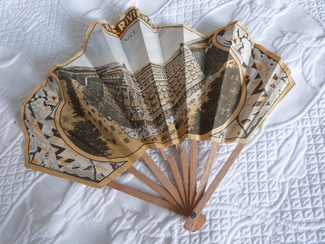Antique Hand Fan 1900s Folding Advertising Fan Shop Riviera in Nice ...