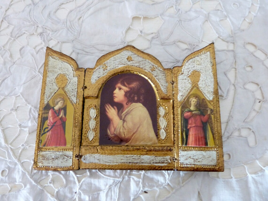 Vintage Florentine Italian Triptych Praying Child W - Etsy