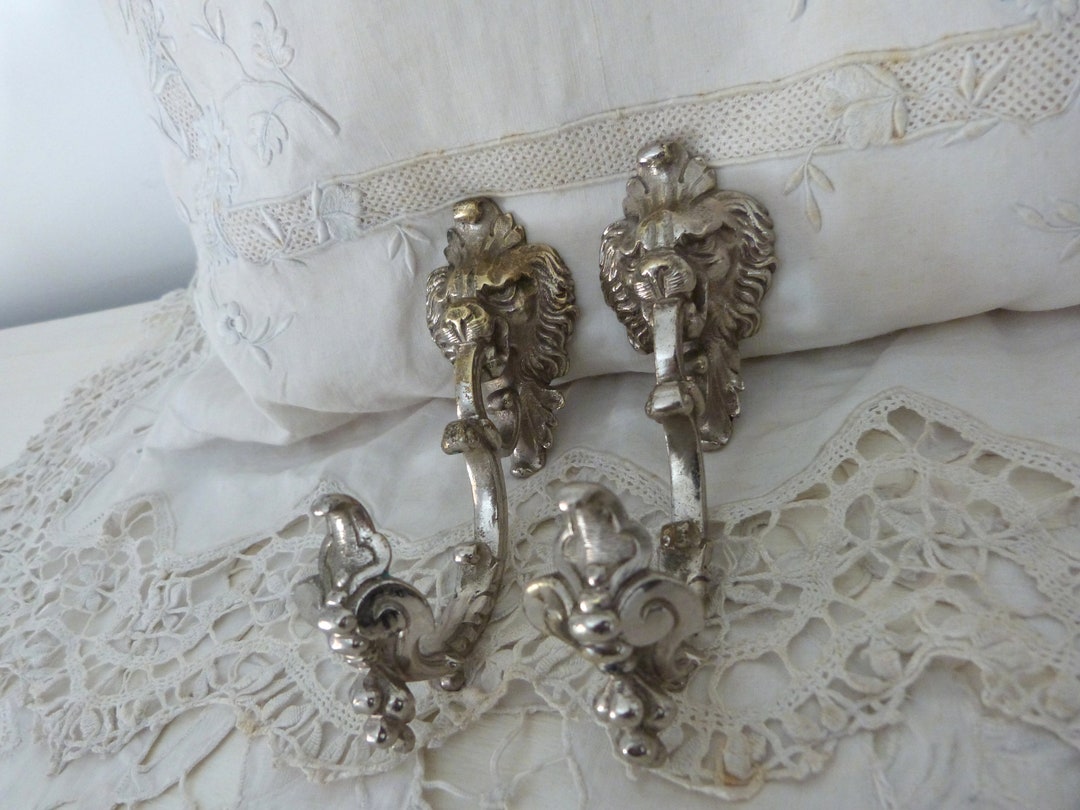 Antique French Silver Bronze Curtain Tiebacks Holdbacks for Drapery ...