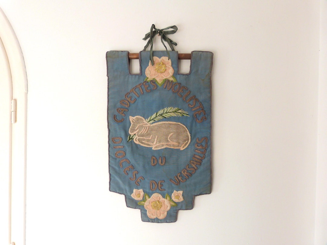Antique French Religious Processional Girl Scout Banner W Handmade ...