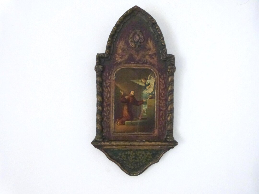 Antique Florentine Frame St Francis of Assisi Travel Icon Carved Wooden ...