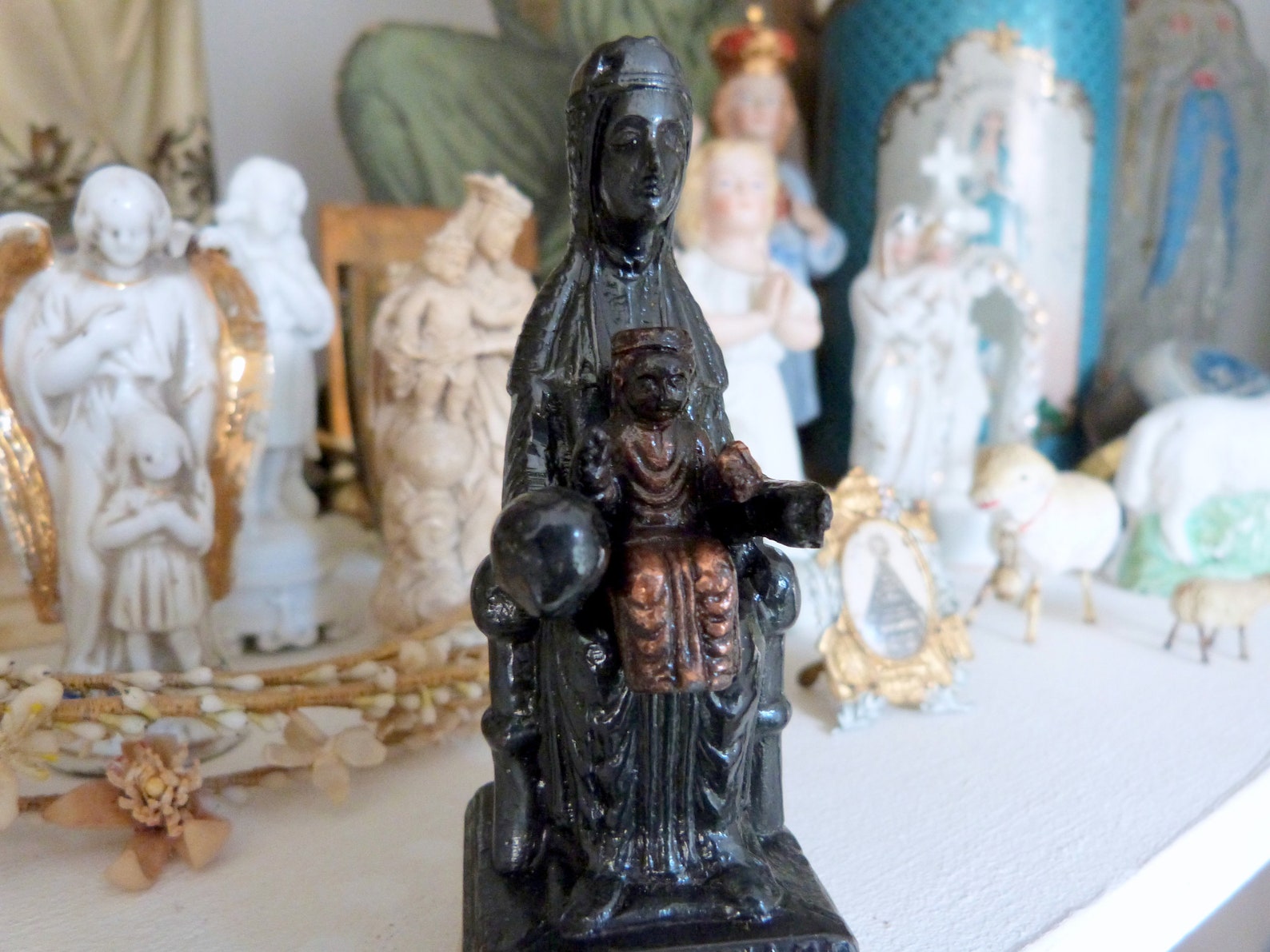 Antique Religious Statue Madonna of Montserrat With Infant Child Jesus ...