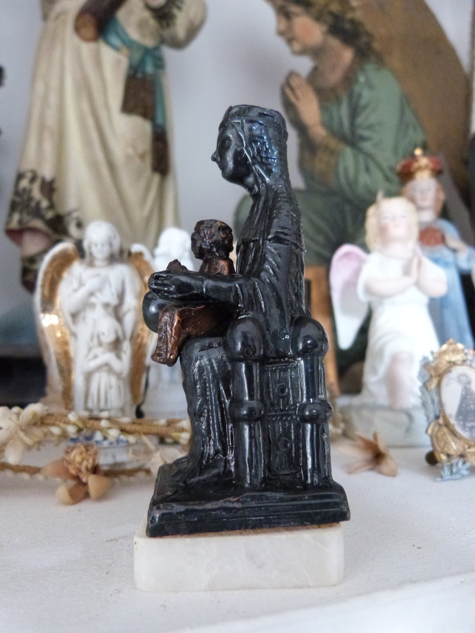 Antique Religious Statue Madonna of Montserrat With Infant Child Jesus ...
