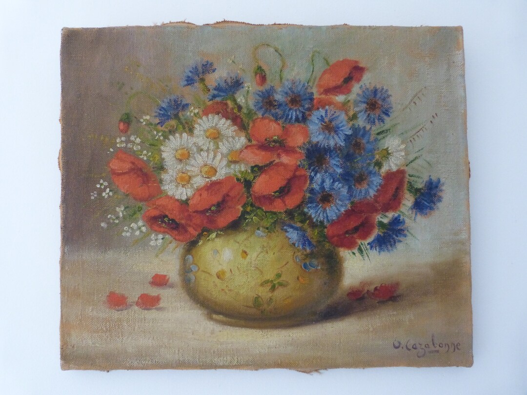 Antique French Signed Floral Oil Poppy Painting W Poppies Flower ...