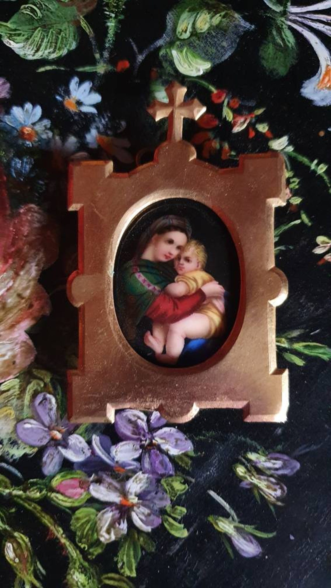 Antique French Religious Gilded Frame W Hand Painted Porcelain ...