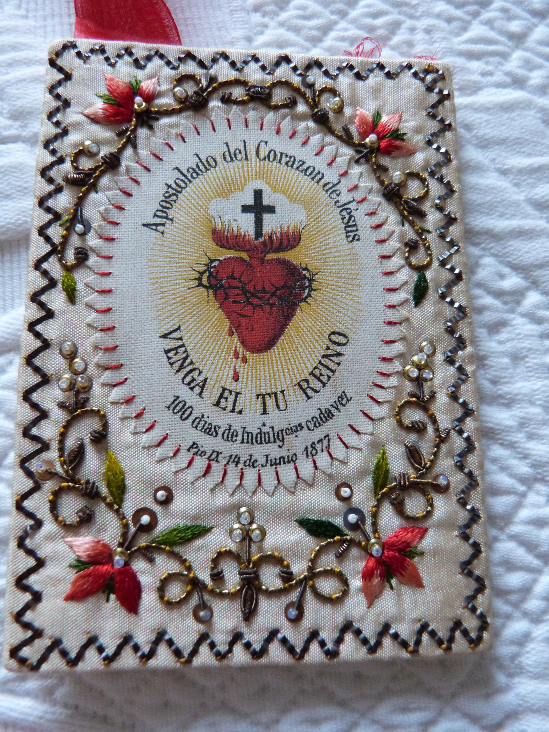Antique Religious Handmade Reliquary Scapular Relic Sacred Heart W ...