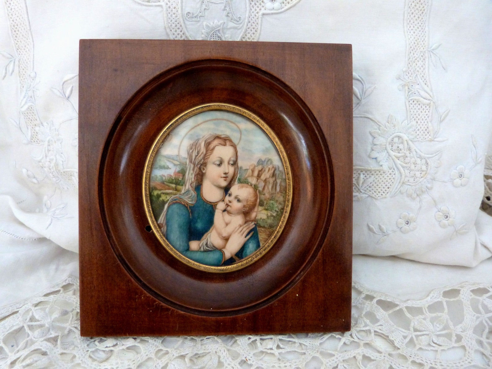 Antique French Religious Wooden Frame W Hand Painted Miniature - Etsy