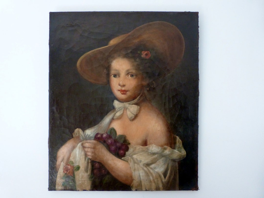 Antique French Portrait Painting 1800s Oil Painting on Canvas, Young ...