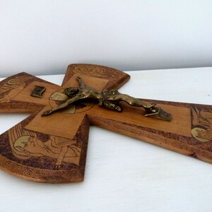 Antique French 1900s Religious Pirografia Pyrography Wooden Wall Cross ...
