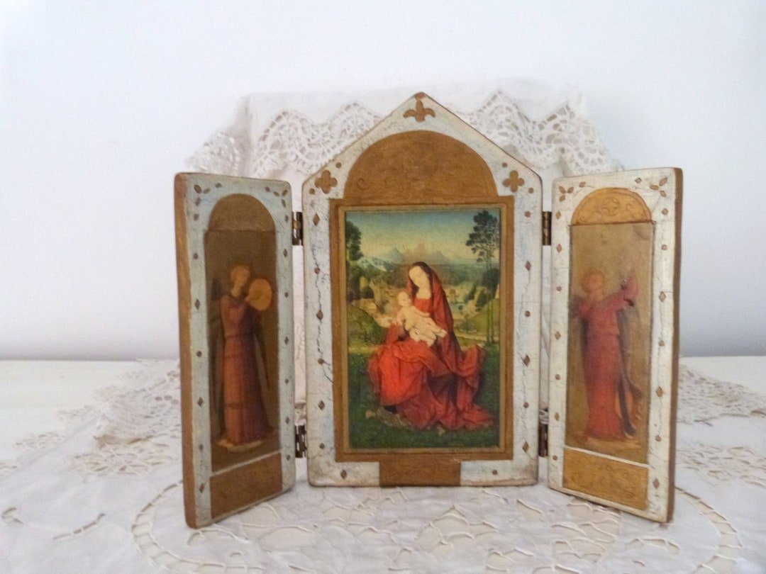 Antique Florentine Italian Triptych Madonna W Child Jesus, BIG Travel ...