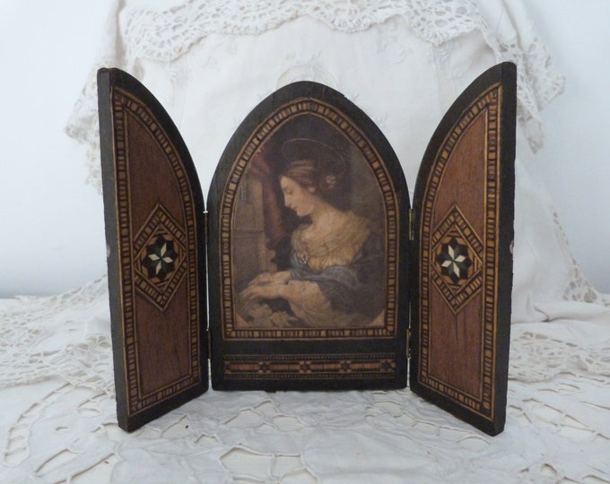 Antique Florentine Italian Wooden Marquetry Triptych W Saint Cecilia ...
