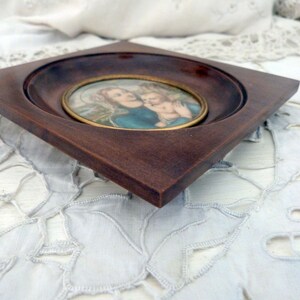 Antique French Religious Wooden Frame W Hand Painted Miniature Madonna ...