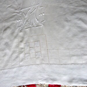 Antique French Linen Dowry Sheet Hand Monogrammed YM W Dotted ...