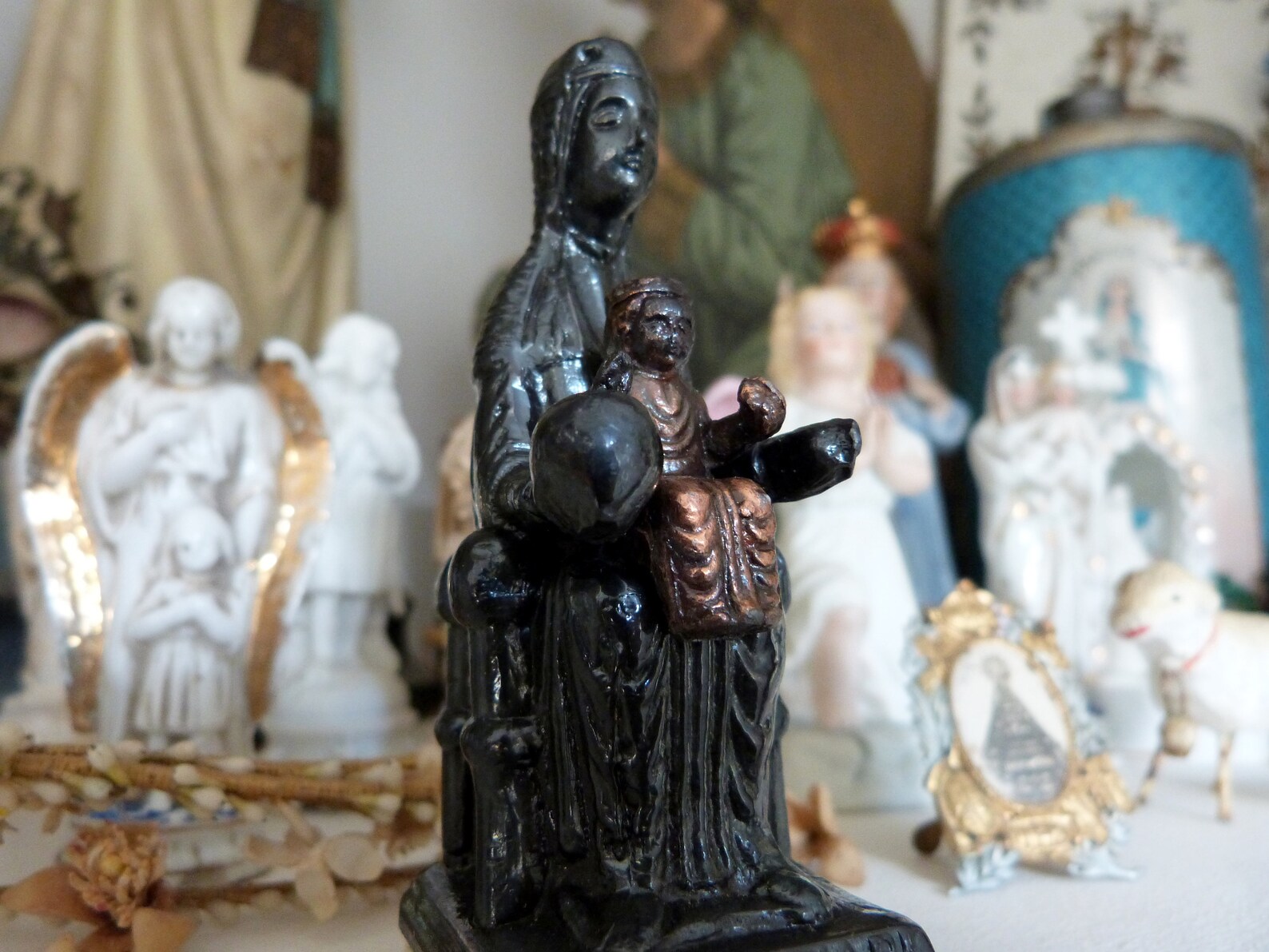 Antique Religious Statue Madonna of Montserrat With Infant Child Jesus ...