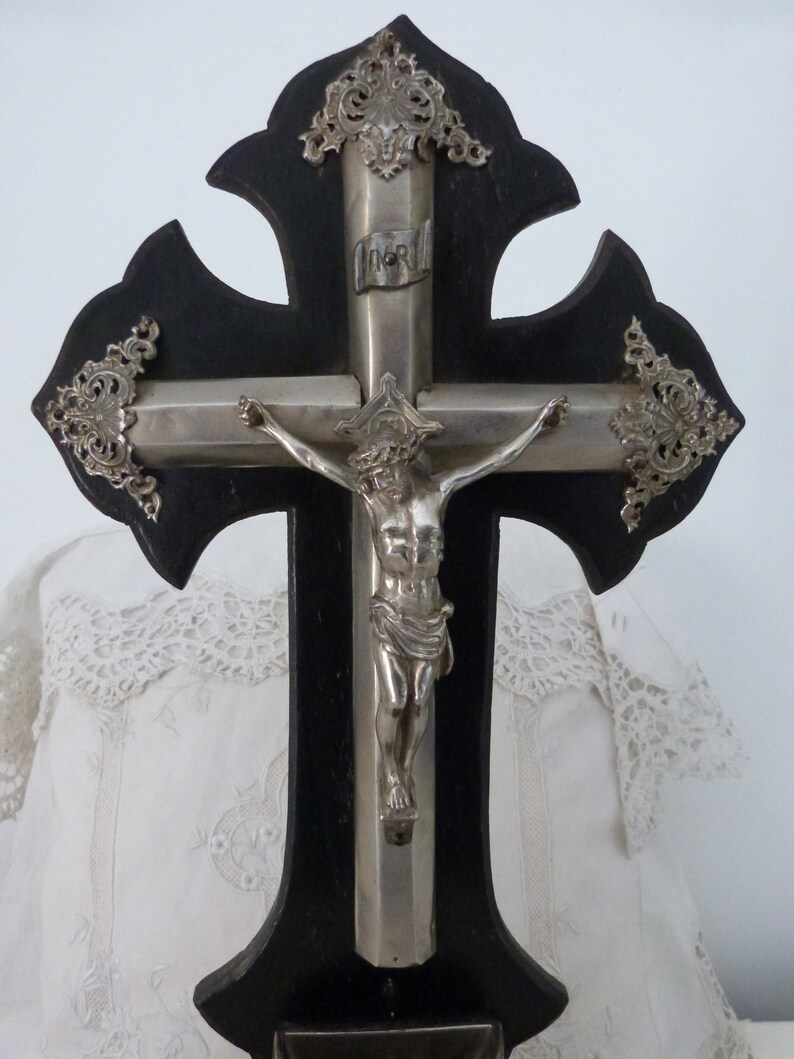 Antique 1800s Altar Standing Crucifix Cross LARGE Black Wooden Crucifix ...