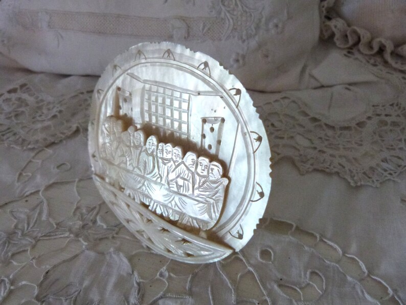 Last Supper Shell Art, Antique Religious Devotional Sculptured Mother ...