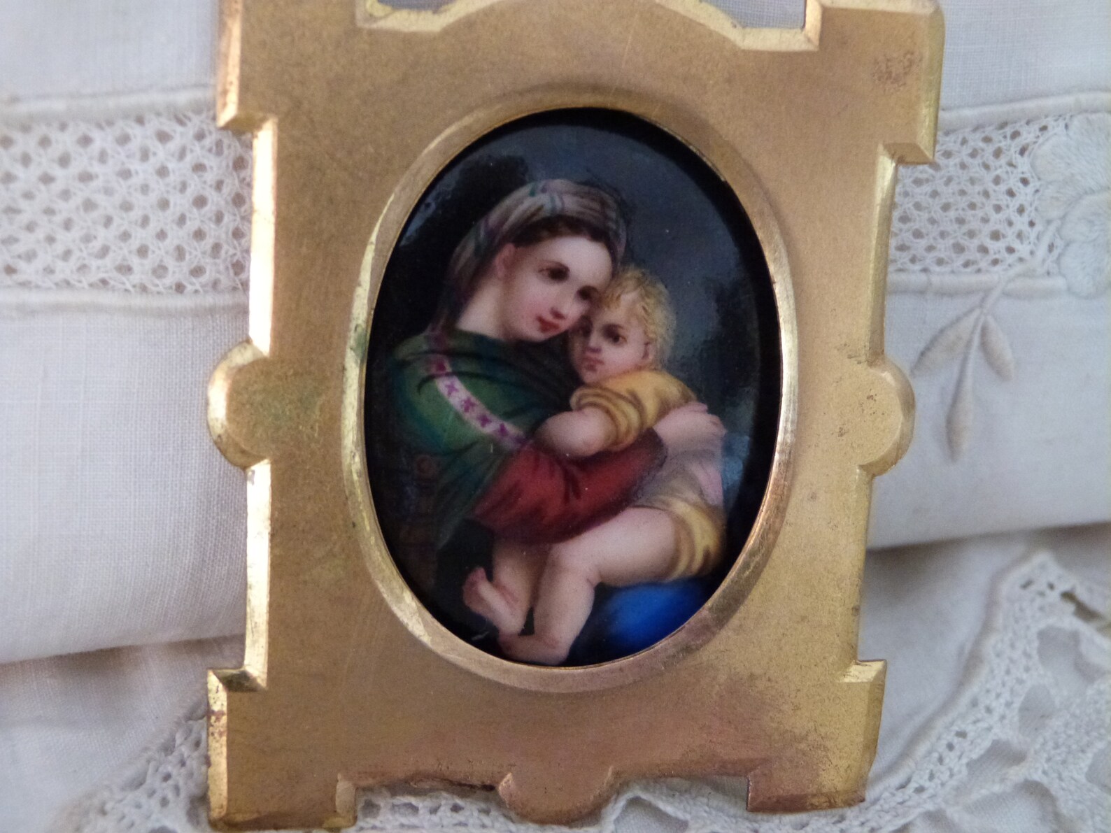 Antique French Religious Gilded Frame W Hand Painted Porcelain ...