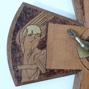 Antique French 1900s Religious Pirografia Pyrography Wooden Wall Cross ...