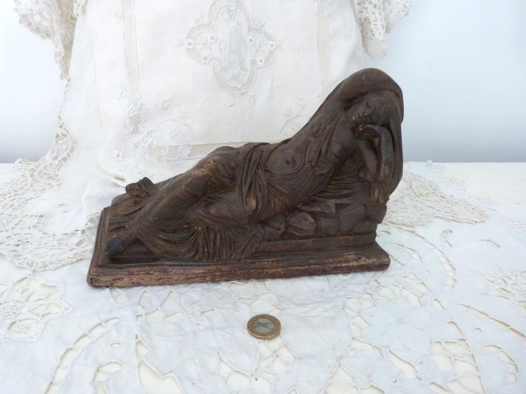 RARE Antique Signed Terracotta Statue Sculpture of a Reclining Lady ...