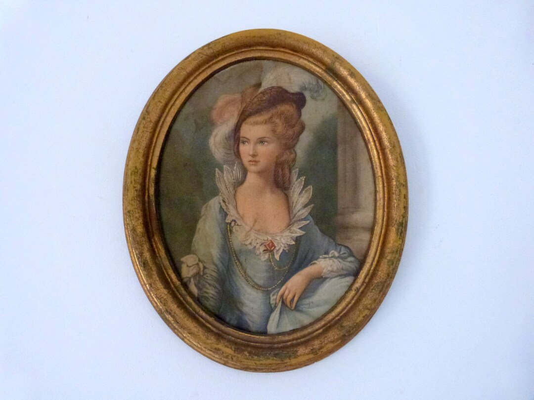 Vintage Framed Elegant Lady Printed on Satin in Gilded Frame, 1950s ...