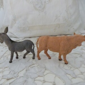 1900s Flocked Donkey + Cow Animal Christmas Nativity Creche Antique ...