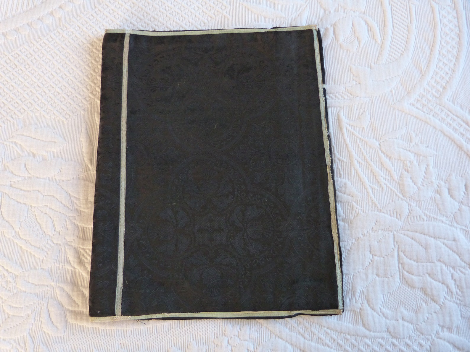 Antique French Black Brocade Book Cover Folder W PAX Cross Applique ...
