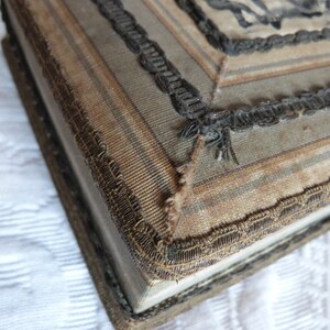 Antique French Fabric Covered Box W Signed Print on Silk W Gold ...