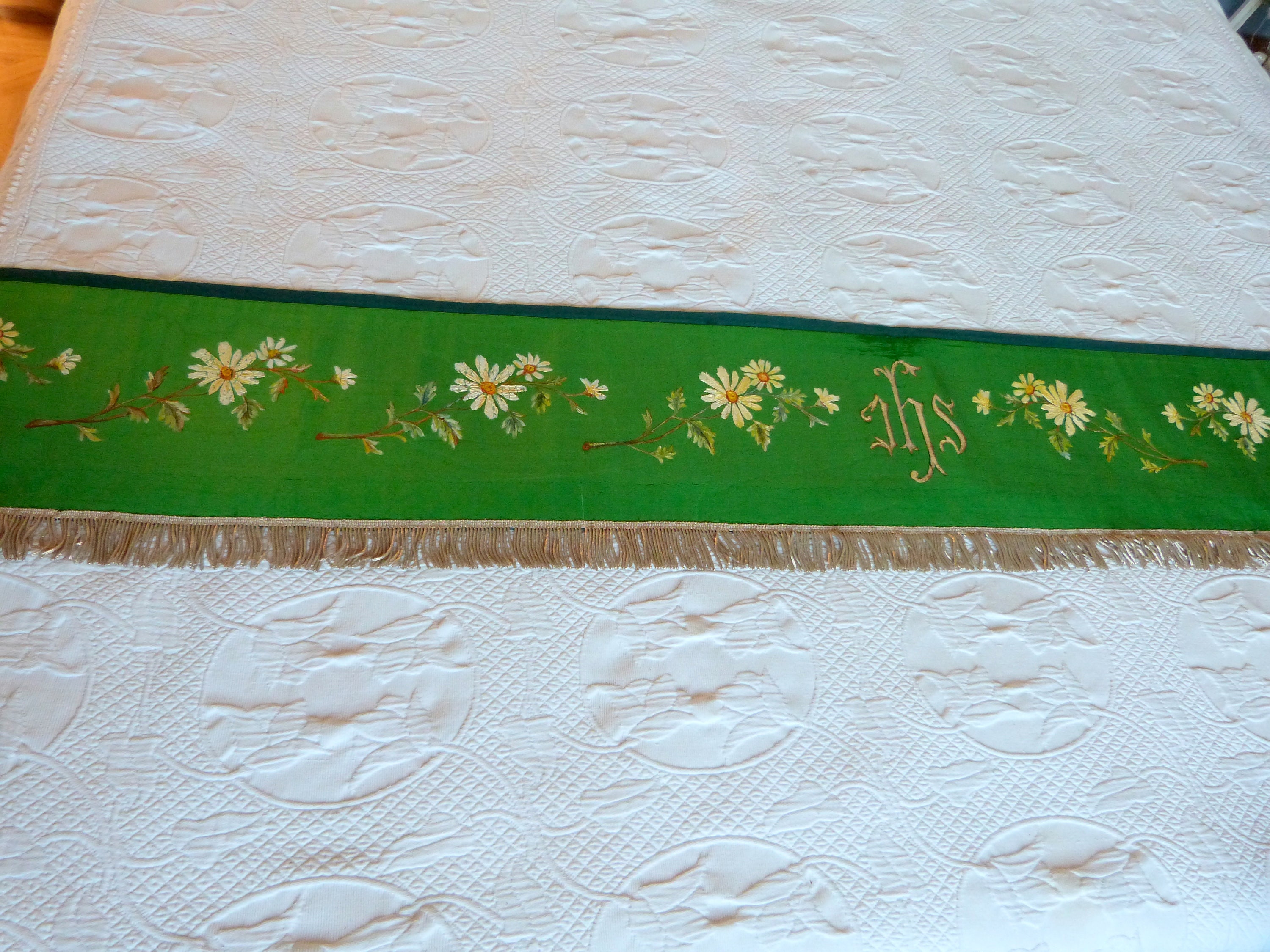 1900s Silk Altar Frontal Antependium Handpainted Flowers W IHS Long ...
