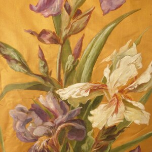 Antique Hand Painted Silk Panel Wall Hanging Art W Irisses, Floral ...